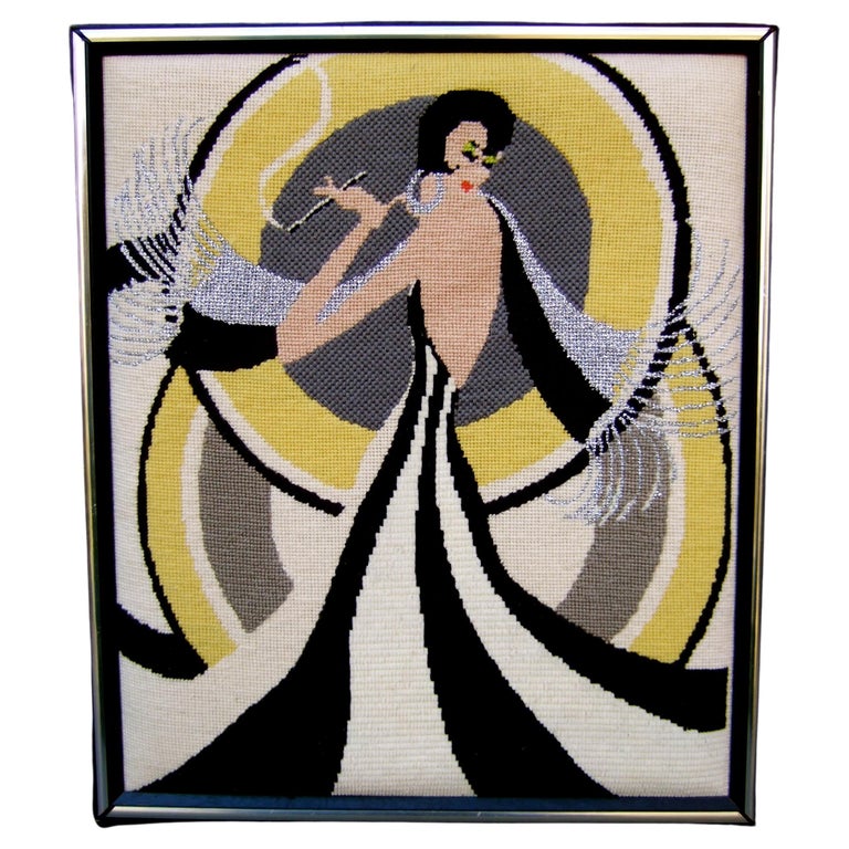 Art Deco Inspired Framed Needlepoint Wallhanging c 1970s For Sale at ...