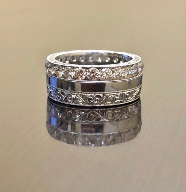 Art Deco Inspired Hand Engraved Platinum Diamond Eternity Engagement ...