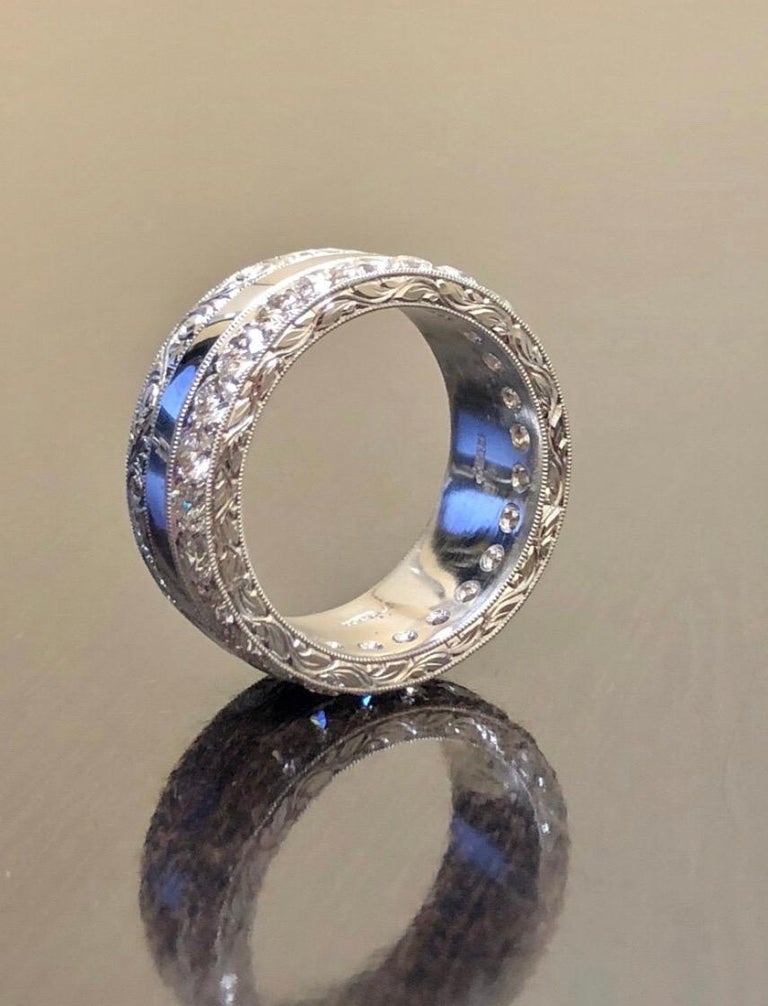 Art Deco Inspired Hand Engraved Platinum Diamond Eternity Engagement ...