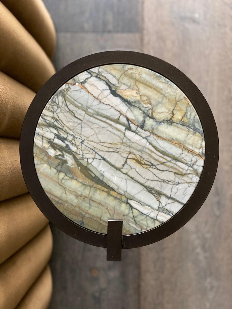 Art Deco Inspired Kangaroo Martini Table Round Powder-Coated and Marble ...