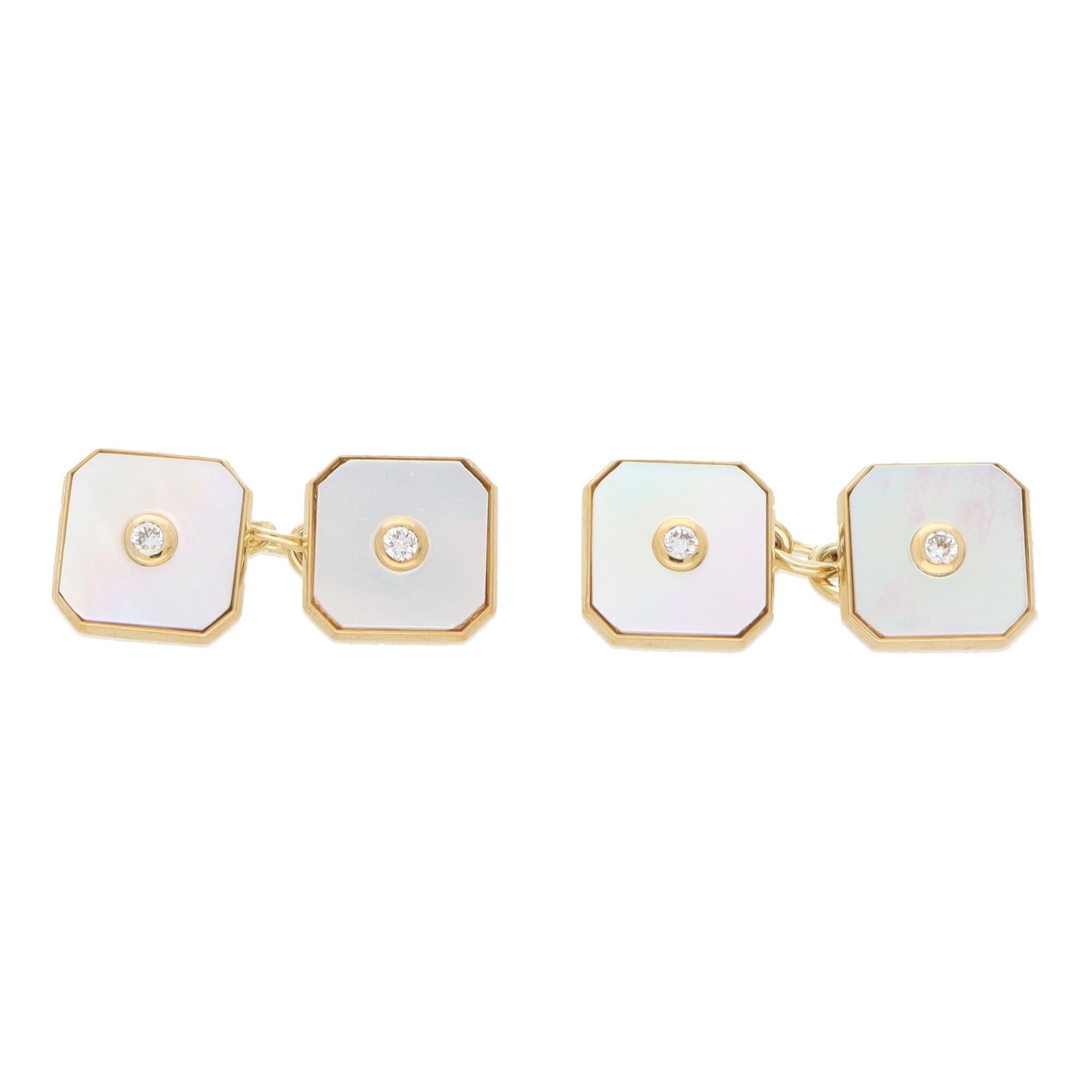 Art Deco Inspired Mother of Pearl and Diamond Chain Cufflinks in 9k ...