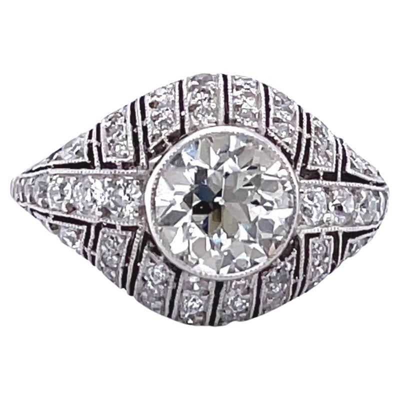 Art Deco Old European Cut Diamond Platinum Engagement Ring For Sale at ...