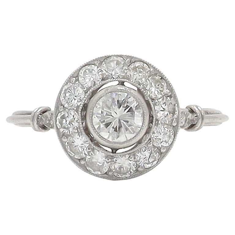 Art Deco Inspired Round Bezel Diamond Platinum Cluster Engagement Ring ...