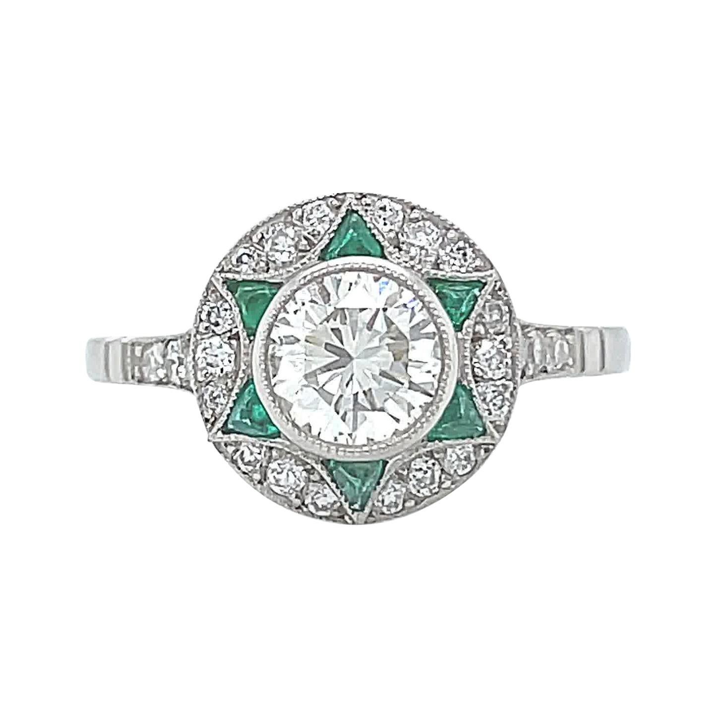 Classic Round Diamond Engagement Ring with Tapered Baguettes For Sale ...