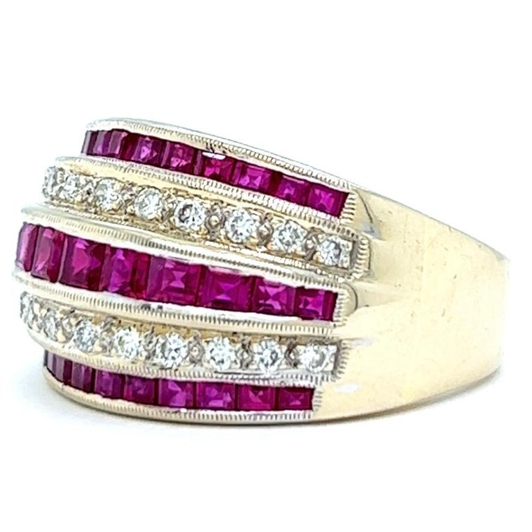 Art Deco Inspired Vintage Ruby Diamond 18 Karat White Gold Channel Set ...