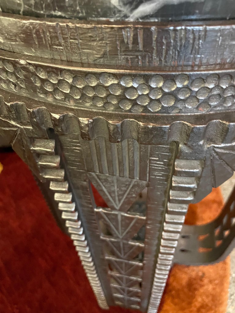 Art Deco Ironwork Coffee or Side Table with Black White Marble Top For ...