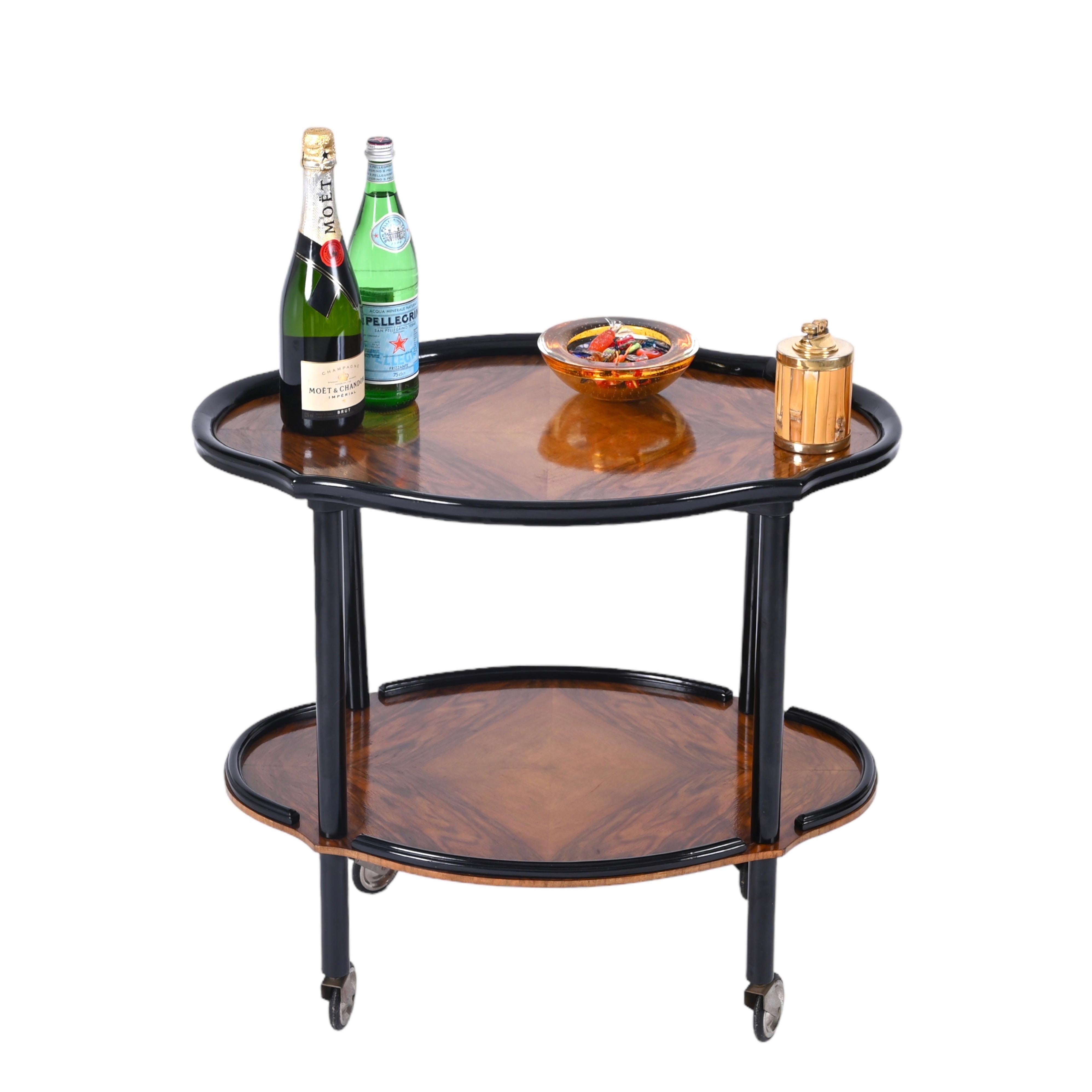 Art Deco Italian Bar Cart in Ebonized Walnut and Burl, Italy 1930s For ...