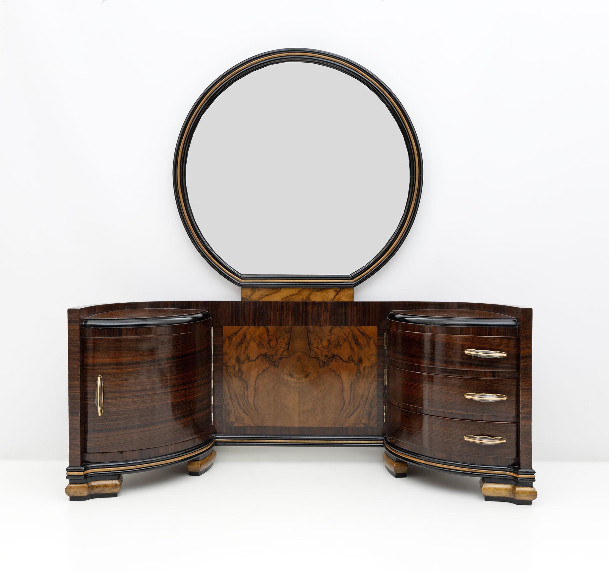 Art Dèco Italian Walnut Dressing Table with Mirror by F.lli Mascheroni ...