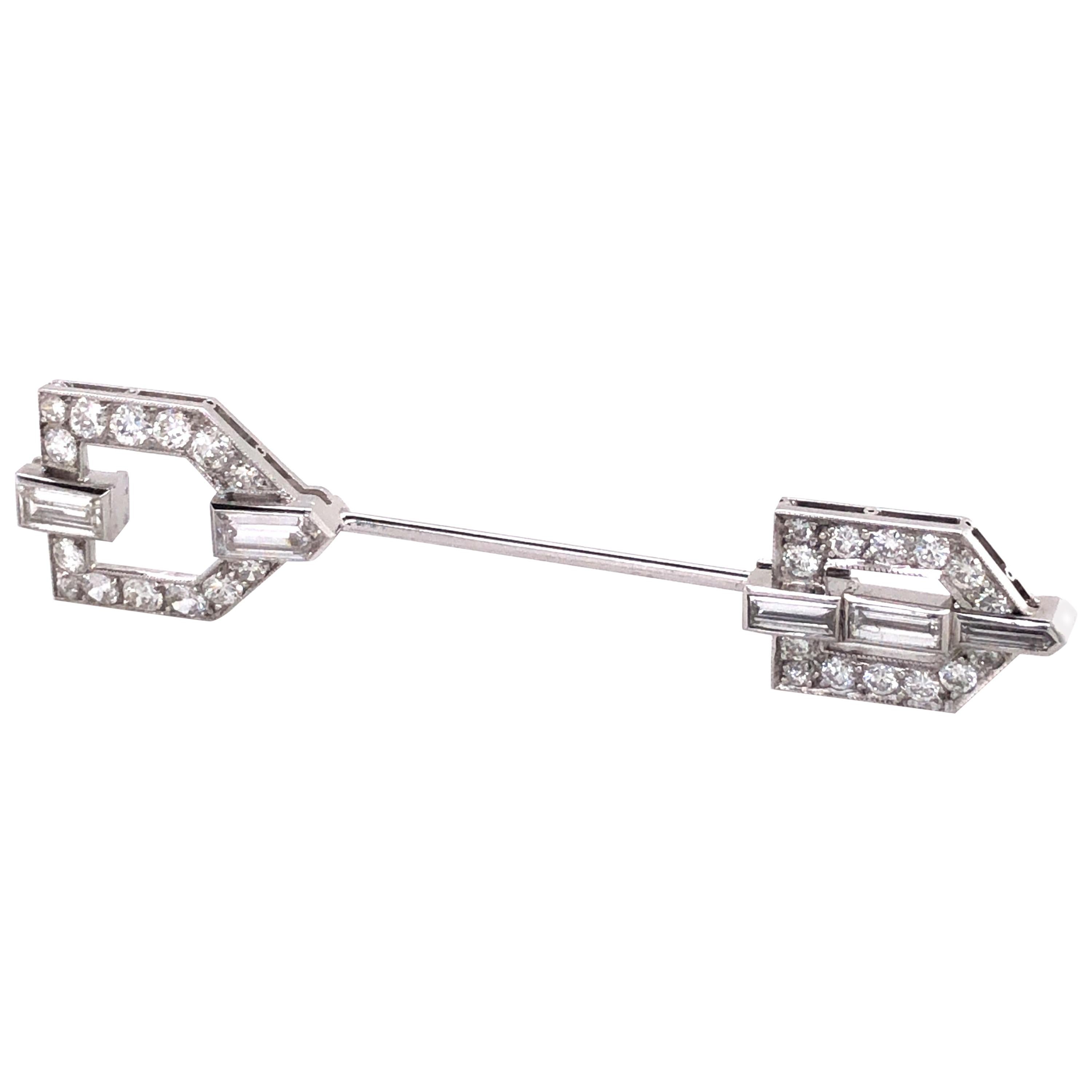 Art Deco Jabot Pin with Diamonds in Platinum and 18 Karat White Gold ...
