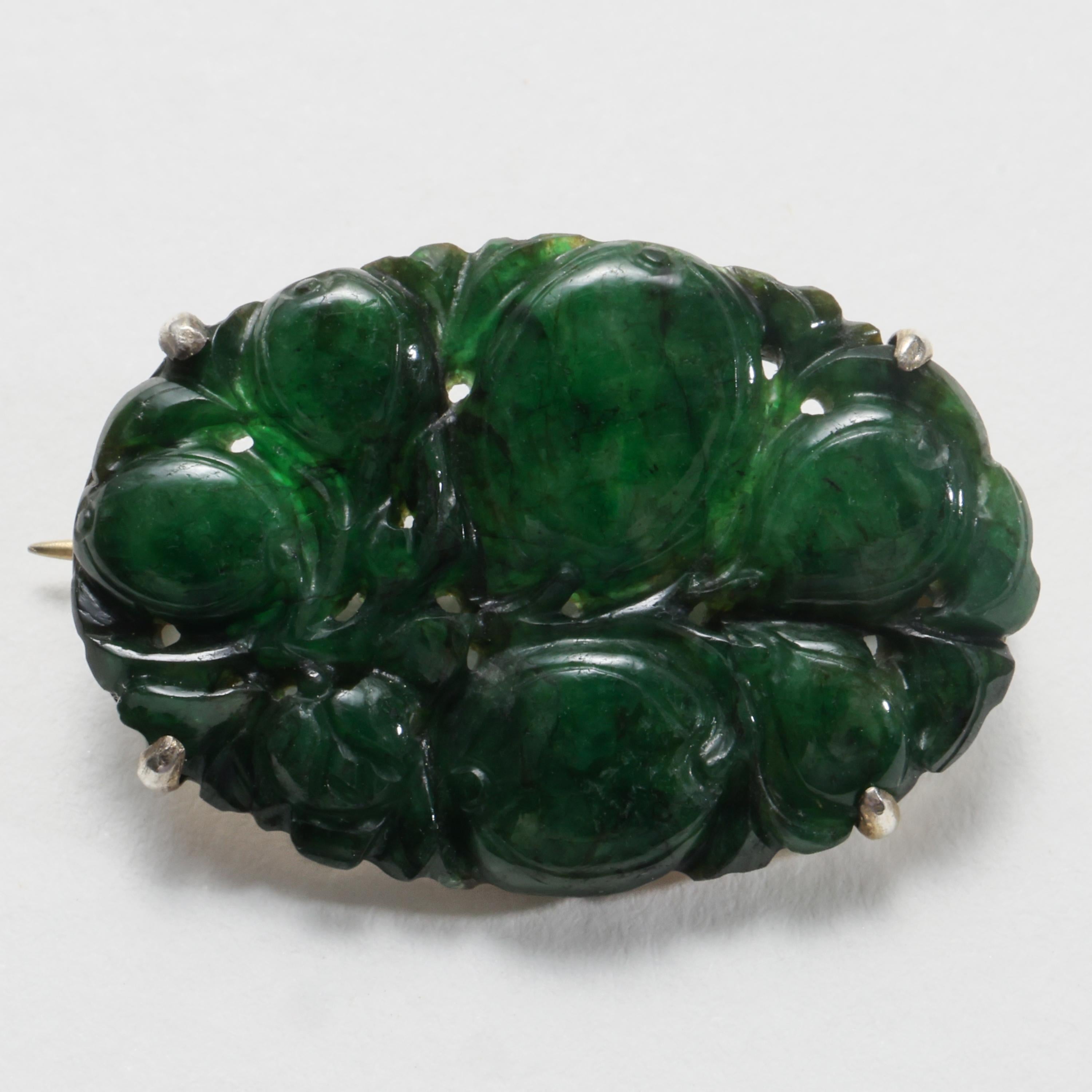 Art Deco Jade Brooch Deep Emerald Green, Certified Untreated Kosmochlor ...
