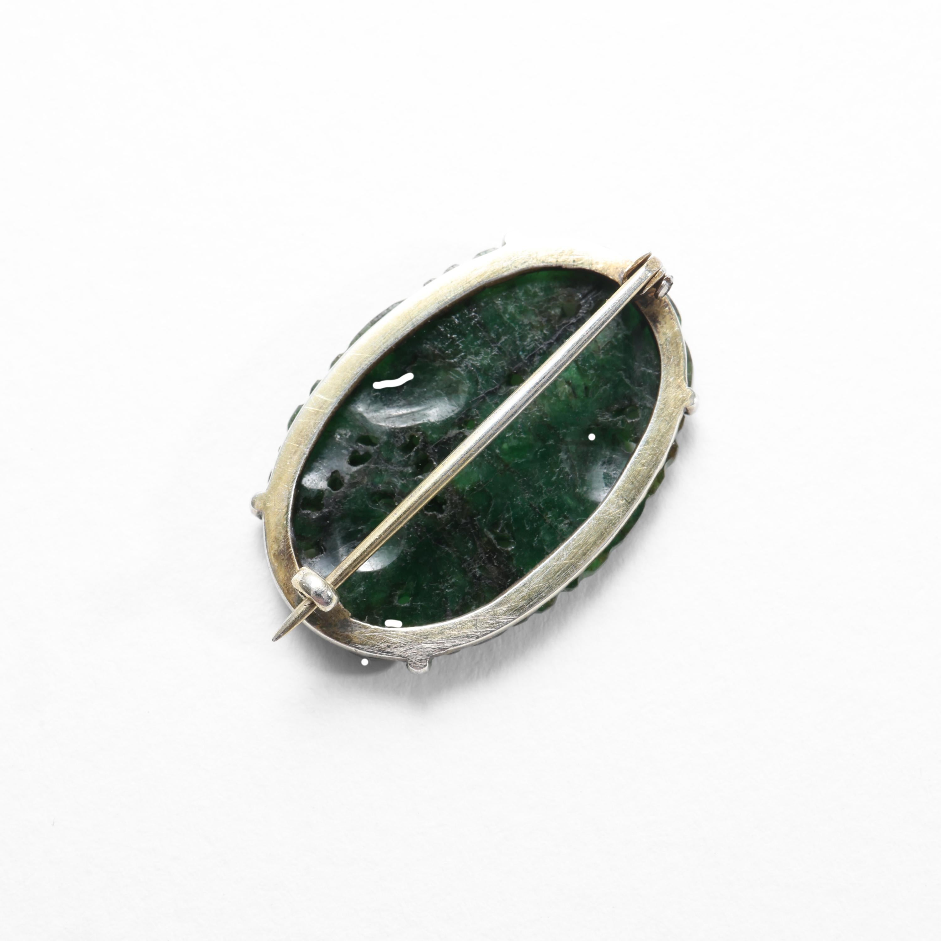 Art Deco Jade Brooch Deep Emerald Green, Certified Untreated Kosmochlor ...
