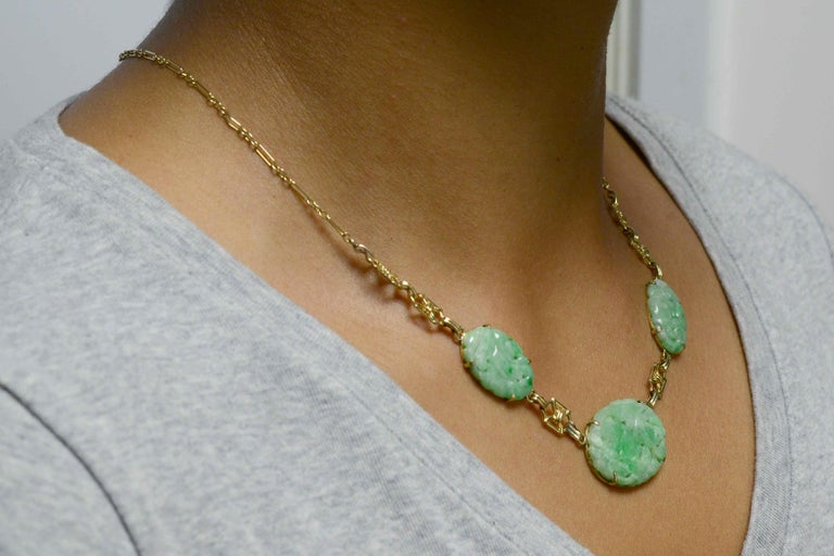 Art Deco Jade Drop Necklace 3-Stone Jadeite Natural Untreated Type A ...