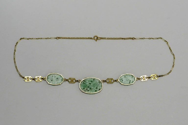 Art Deco Jade Drop Necklace 3-Stone Jadeite Natural Untreated Type A ...