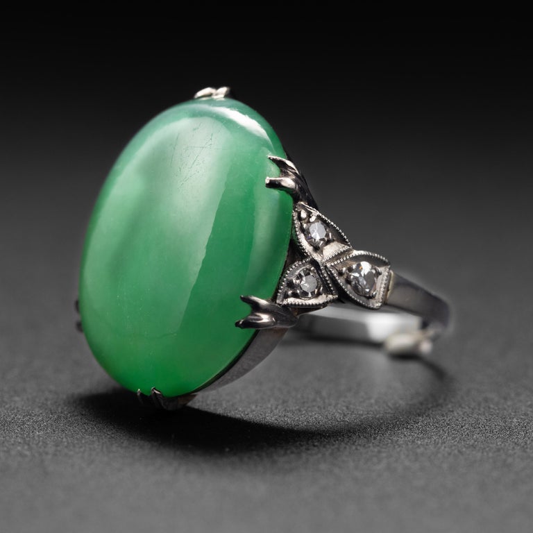 Art Deco Jade Ring Glassy Apple Green Certified Untreated at 1stDibs