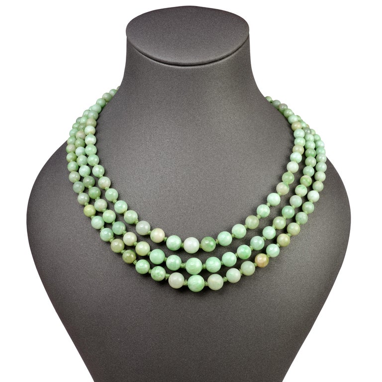 Art Deco Jade Three-Strand Necklace English circa 1920 Certified ...
