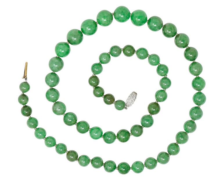 Art Deco Jadeite Jade Diamond Platinum Beaded Vintage Strand Necklace ...