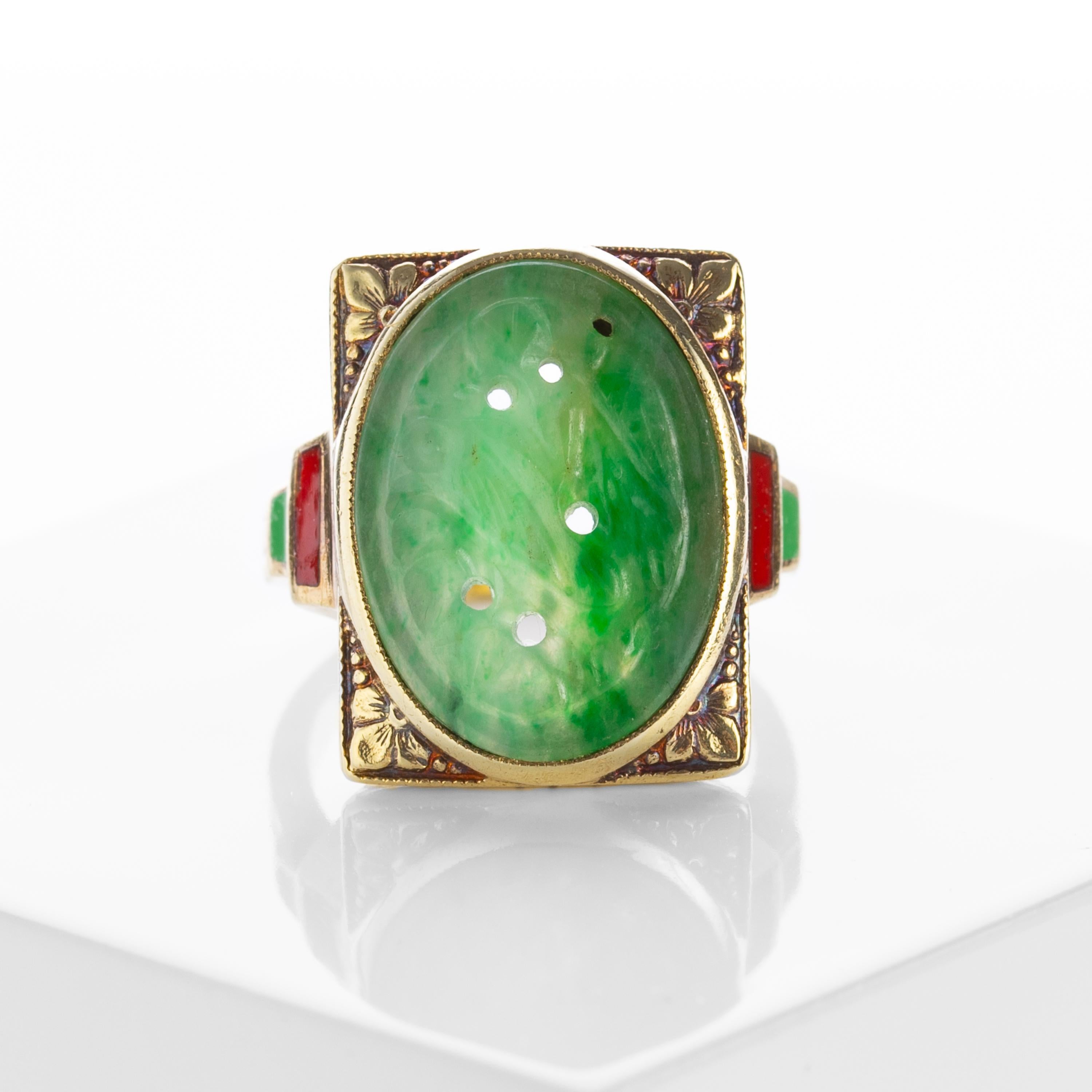Art Deco Jadeite Jade Ring Certified Untreated at 1stDibs