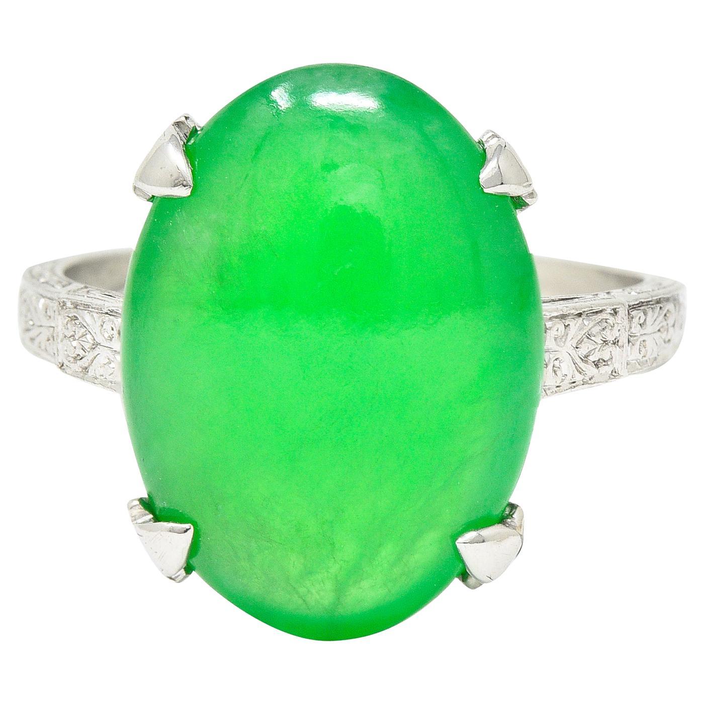 C.D.L 1950s Jadeite Jade Diamond 18 Karat Gold Unisex Ring GIA at ...