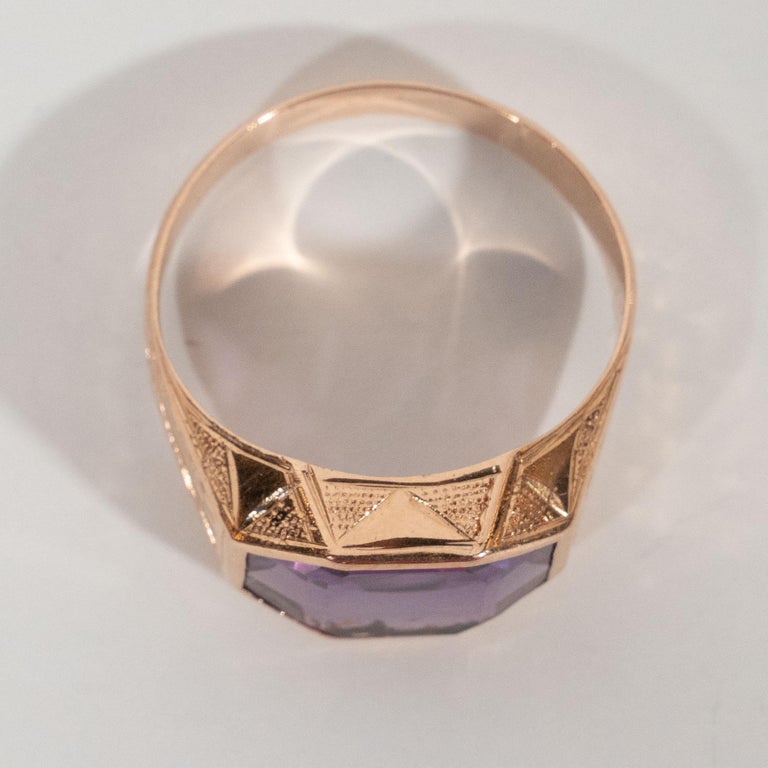 Art Deco Jazz Age Amethyst and 14 Karat Rose Gold with Geometric Cubist ...