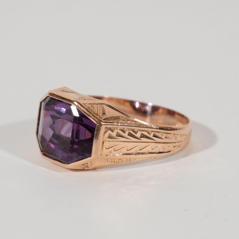 Art Deco Jazz Age Amethyst and 14 Karat Rose Gold with Geometric Cubist ...
