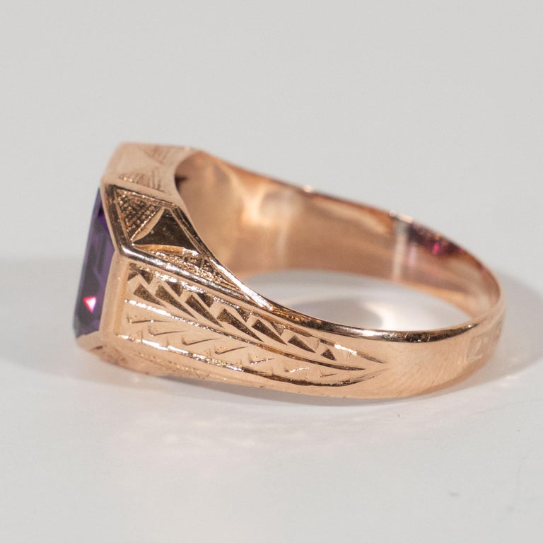 Art Deco Jazz Age Amethyst and 14 Karat Rose Gold with Geometric Cubist ...