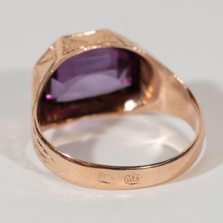 Art Deco Jazz Age Amethyst and 14 Karat Rose Gold with Geometric Cubist ...