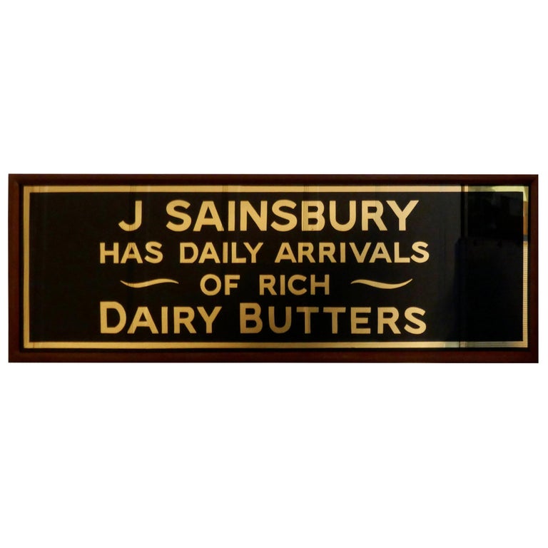 Art Deco J.S.Sainsbury’s Bacon Advertising Sign, Gold on Black Mirror ...
