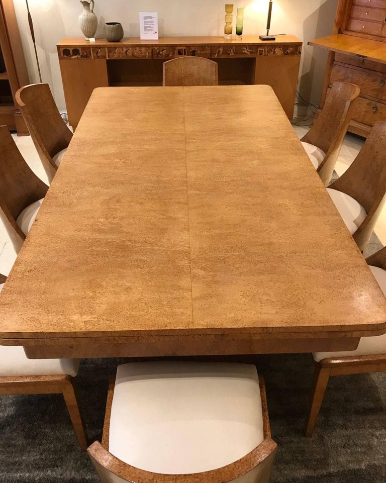 Art Deco Karelian Birch Dining Table and Eight Matching Chairs at 1stDibs