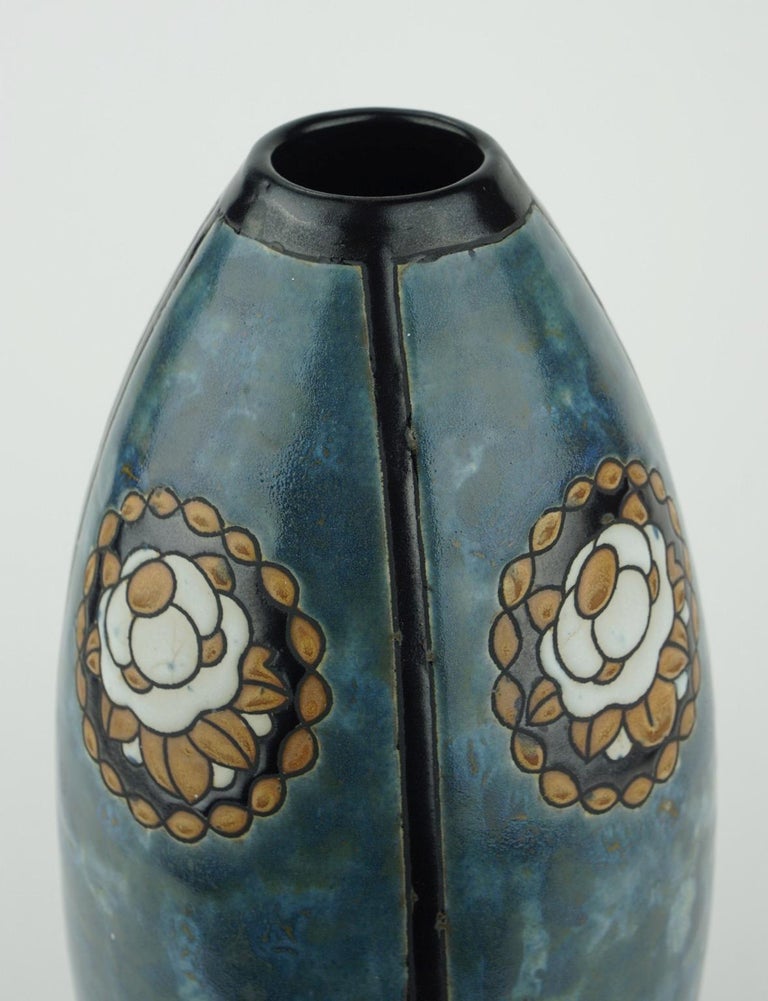 Art Deco Keramis Stoneware Boch Vase with Floral Medallions D771 F987 ...