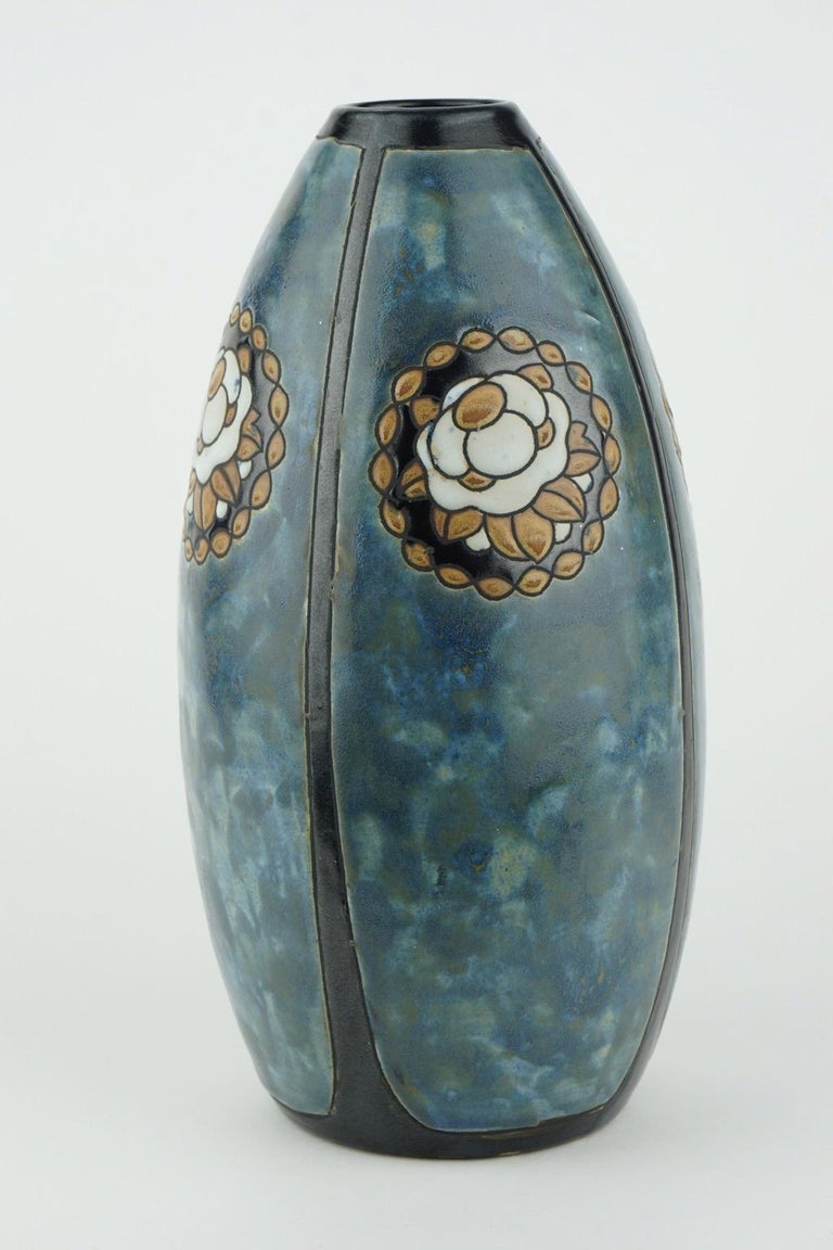 Art Deco Keramis Stoneware Boch Vase with Floral Medallions D771 F987 ...