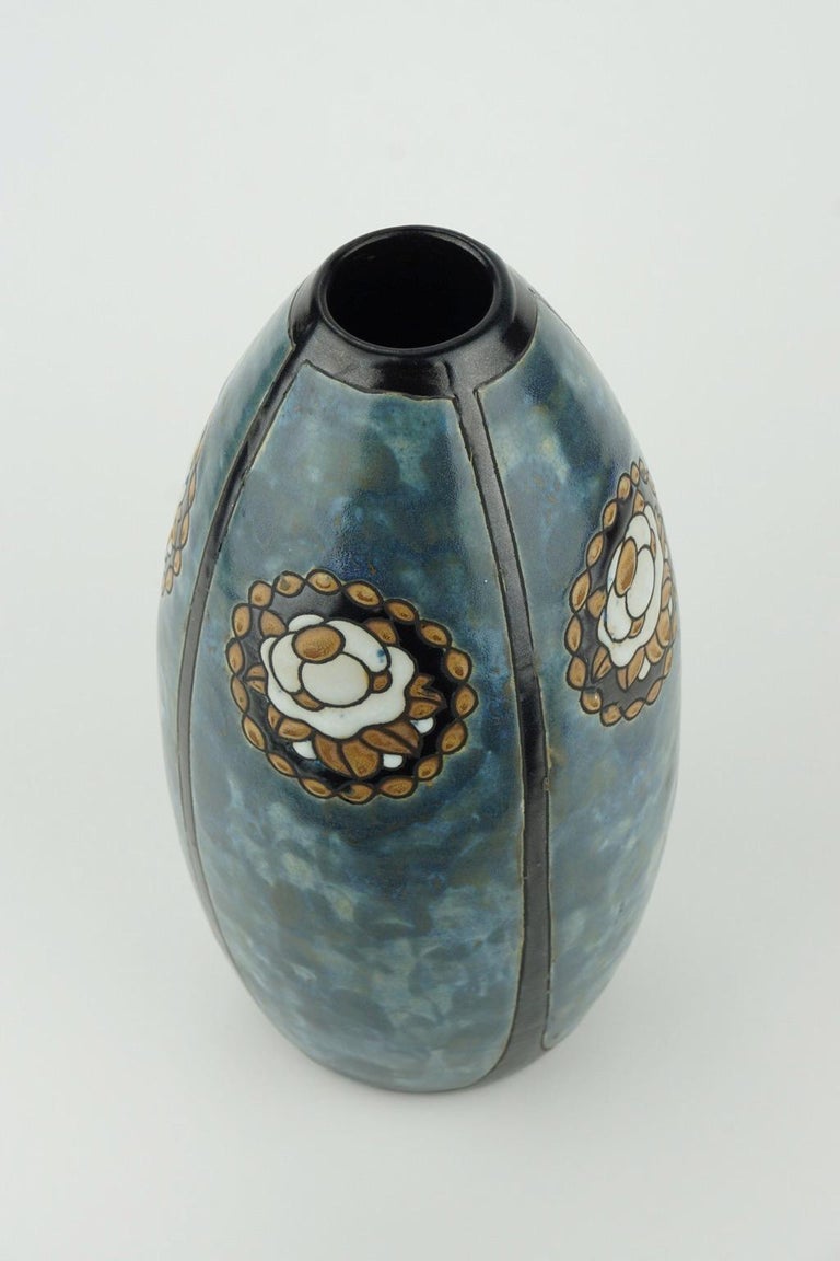 Art Deco Keramis Stoneware Boch Vase with Floral Medallions D771 F987 ...