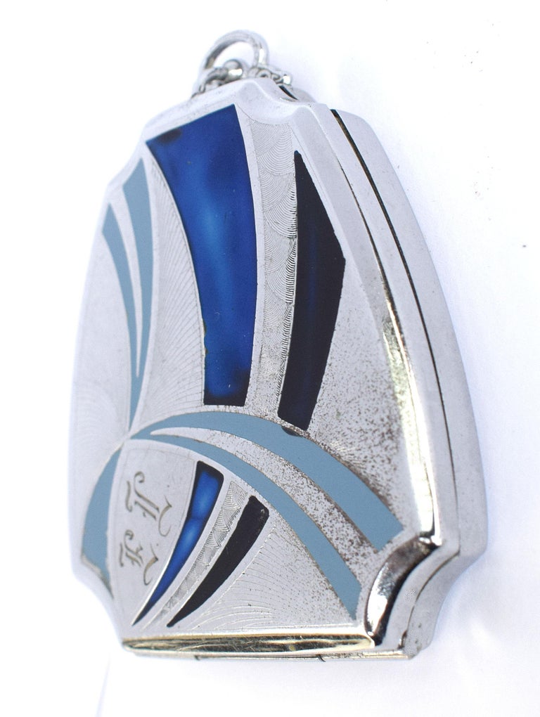 Art Deco Ladies Blue Enamel and Chrome Compact, circa 1930 For Sale at ...