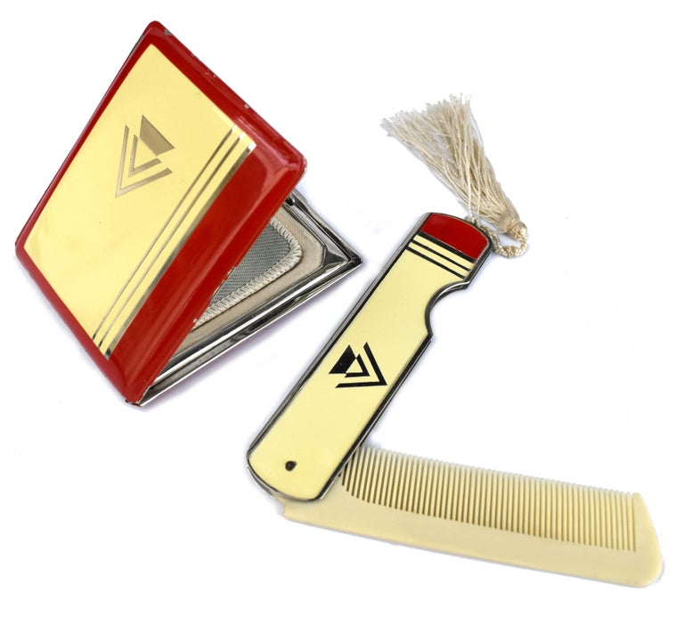 Art Deco Ladies Enamel Powder Compact and Comb, Original Box, England ...