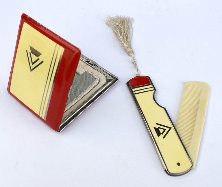 Art Deco Ladies Enamel Powder Compact and Comb, Original Box, England ...