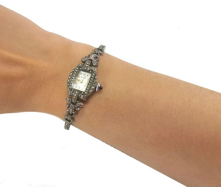 Art Deco Ladies Manual Marcasite Cocktail Watch by Premex, C1940's For ...