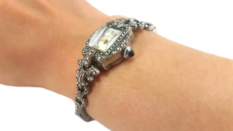 Art Deco Ladies Manual Marcasite Cocktail Watch by Premex, C1940's For ...