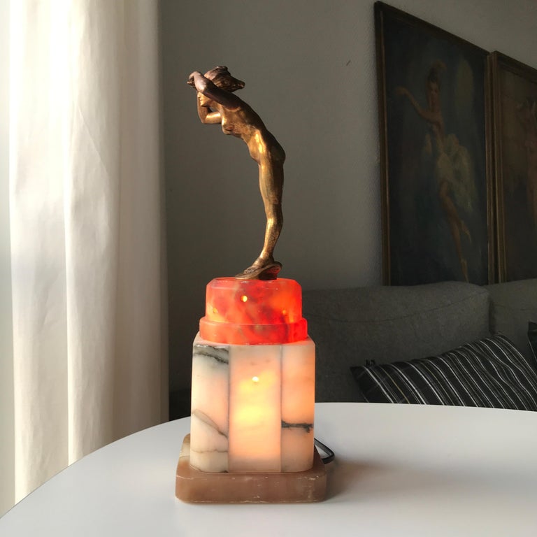 Art Deco Lady Figurine Table Lamp For Sale at 1stdibs