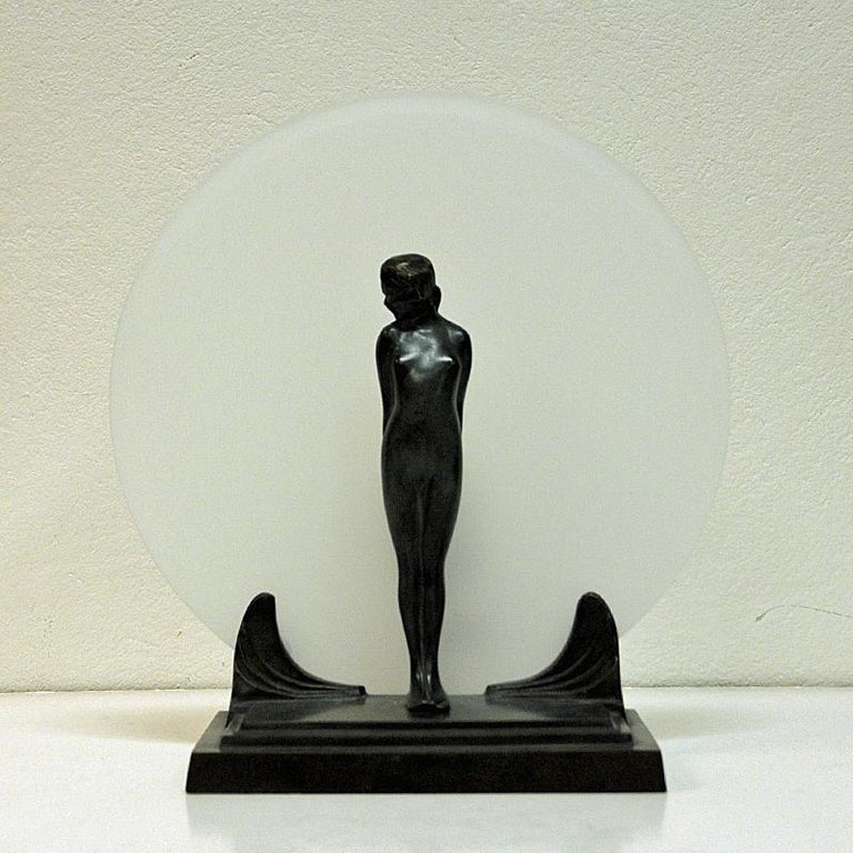 Art Deco Lady Table Lamp with Frosted Glass by Zenith, Germany, 1930s ...