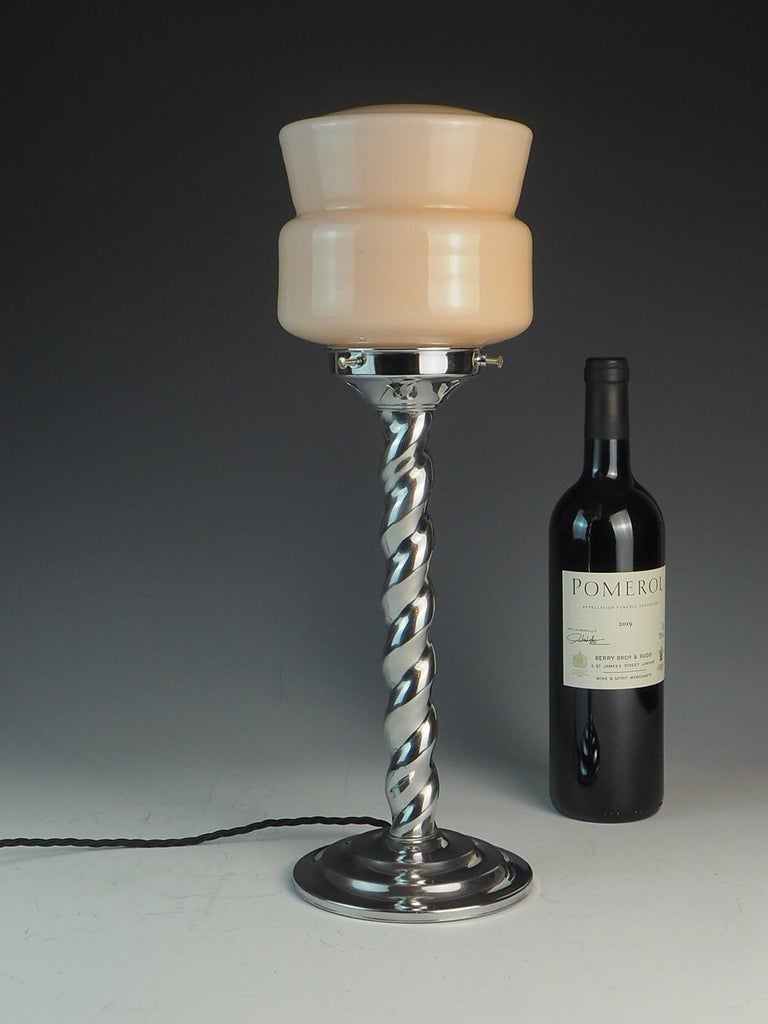 Art Deco Lamp Chrome Barley Twist with Art Deco Pink Globe For Sale at ...