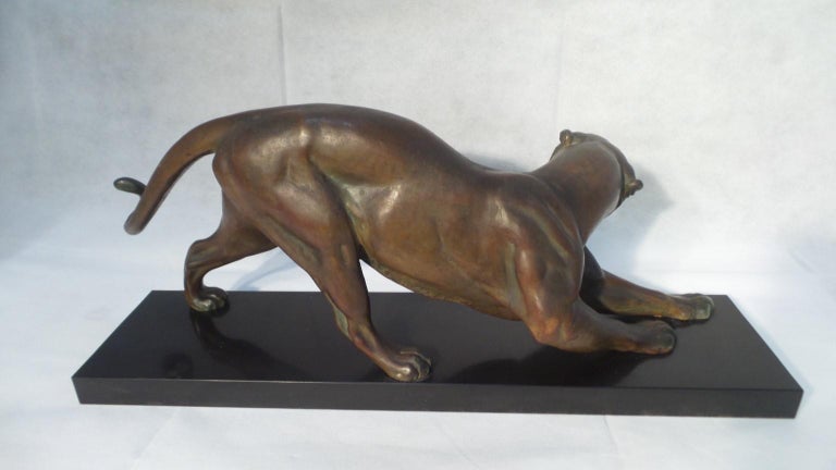 Art Deco Large Crouching Panther Bronzed Spelter Sculpture Signed ...