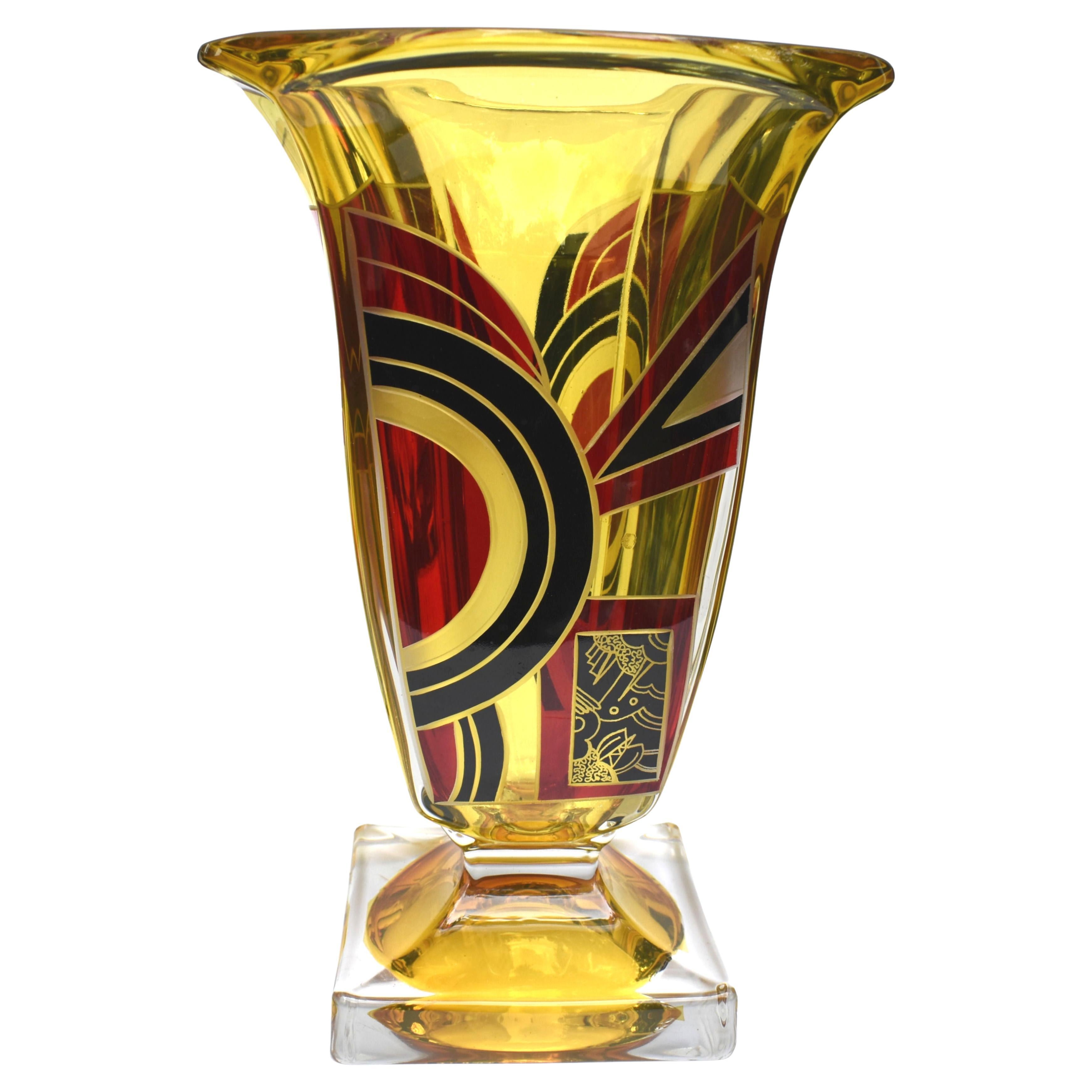 Large Black Glass Art Deco Vase For Sale at 1stDibs