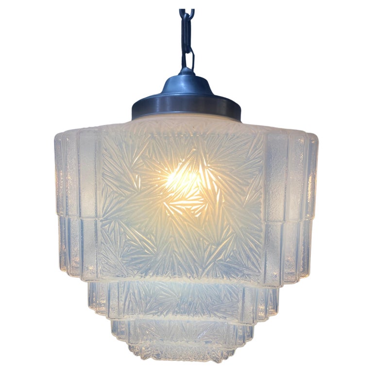 Art Deco Layer Cake Opaline Glass Pendant Light For Sale at 1stDibs
