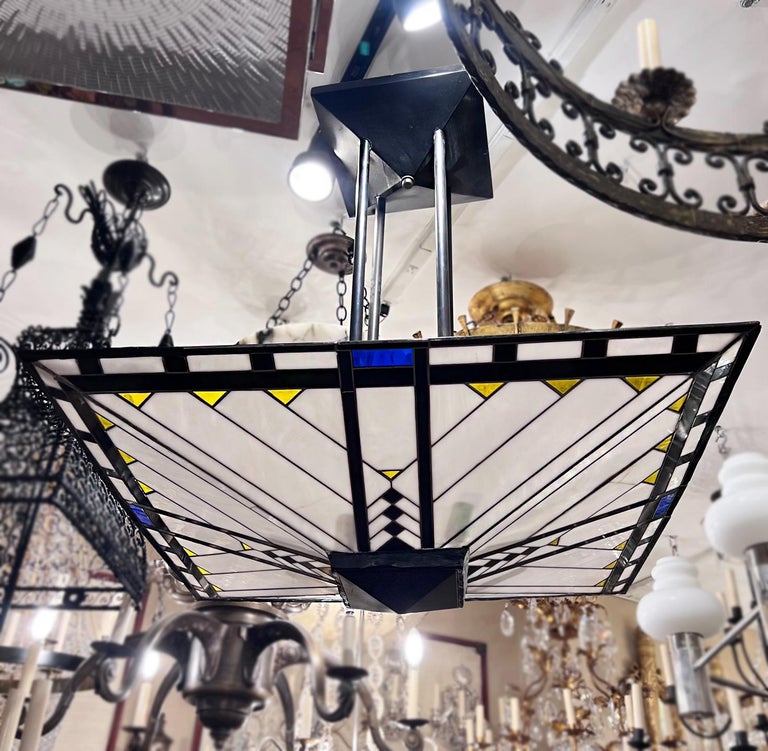 Art Deco Leaded Glass Light Fixture For Sale at 1stDibs