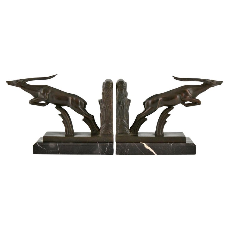 Art Deco Leaping Deer Bookends by Max Le Verrier 1930 France For Sale ...