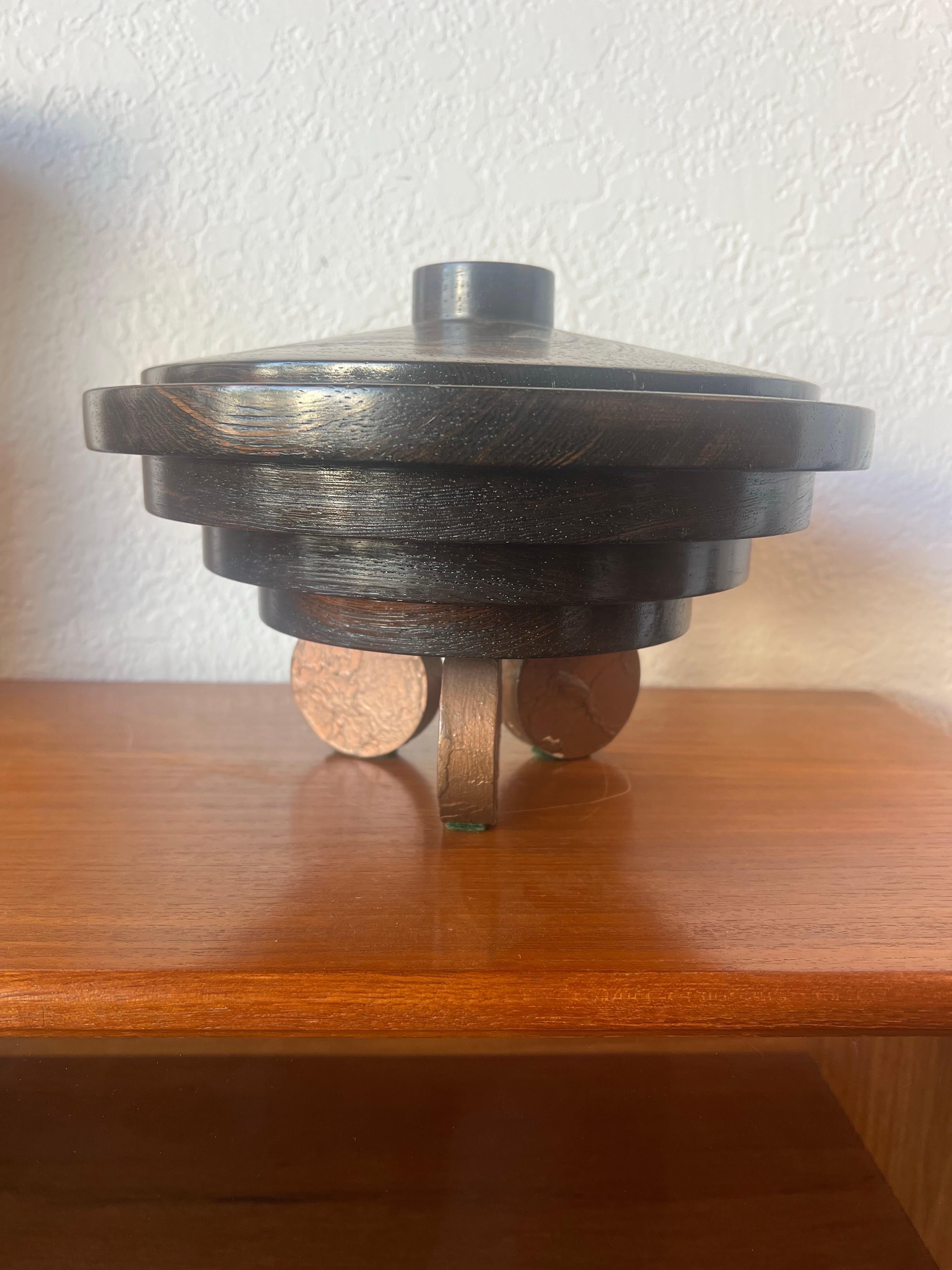 Art Deco Lidded Footed Wenge Wood and Copper Skyscraper Centerpiece Box ...