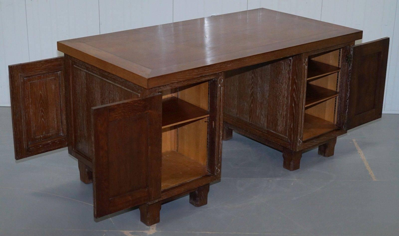 Art Deco Limed Oak Double-Sided Twin Pedestal Partner Desk Cupboards ...
