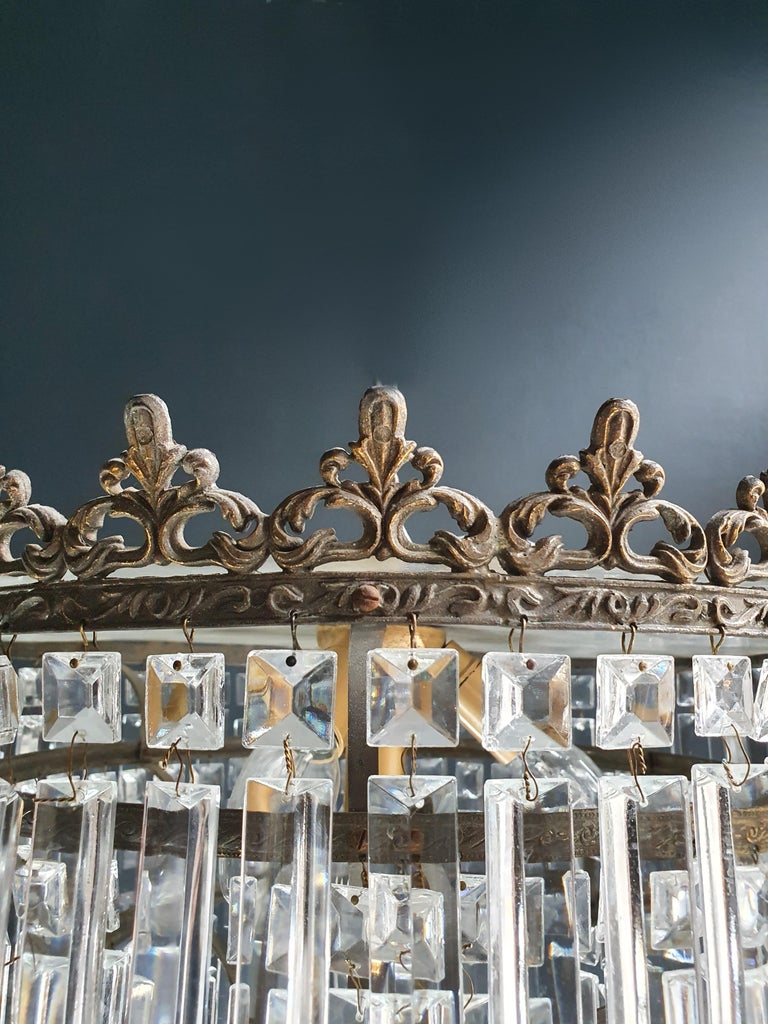 Art Deco Low Plafonnier Brass Crystal Chandelier Lustre Ceiling Lamp ...