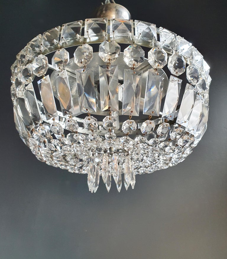 Art Deco Low Plafonnier Silver Crystal Chandelier Lustre Ceiling Lamp ...