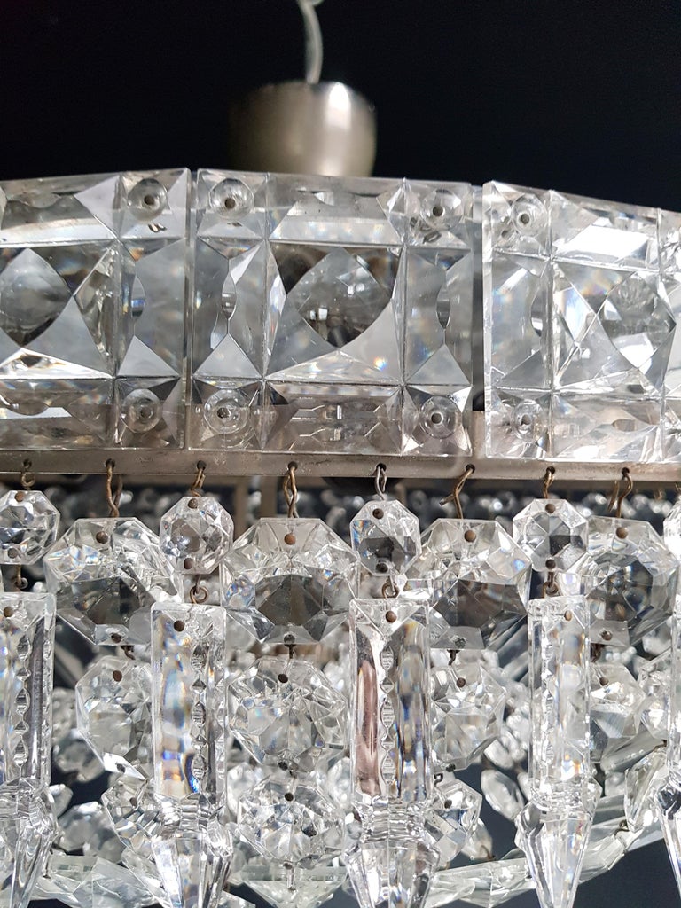 Art Deco Low Plafonnier Silver Crystal Chandelier Lustre Ceiling Lamp ...