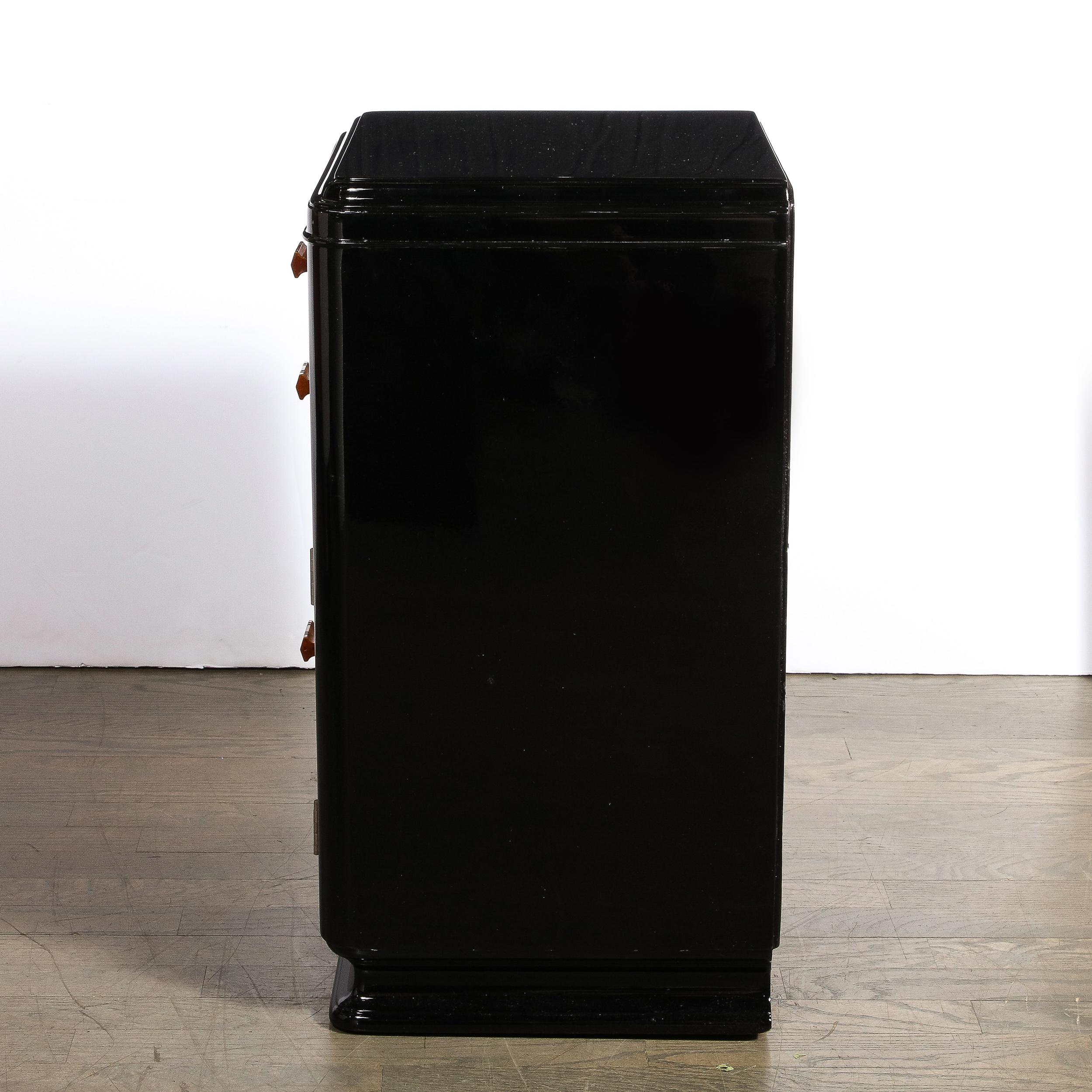 Art Deco Machine Age Book-Matched Walnut and Black Lacquer End Table ...